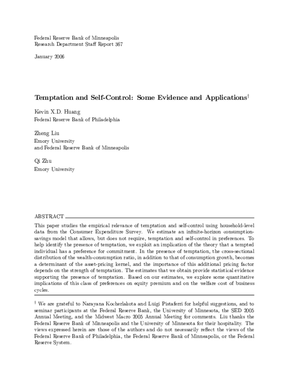 (PDF) Temptation and Self-Control: Some Evidence and Applications