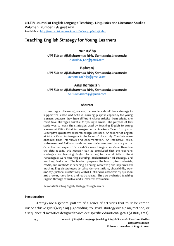 (PDF) Teaching English Strategy for Young Learners
