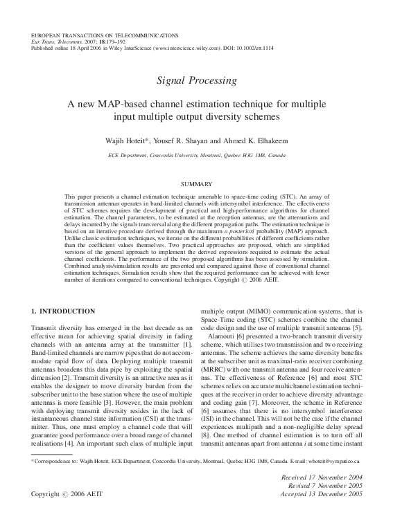 (PDF) A new MAP-based channel estimation technique for multiple input multiple output diversity ...