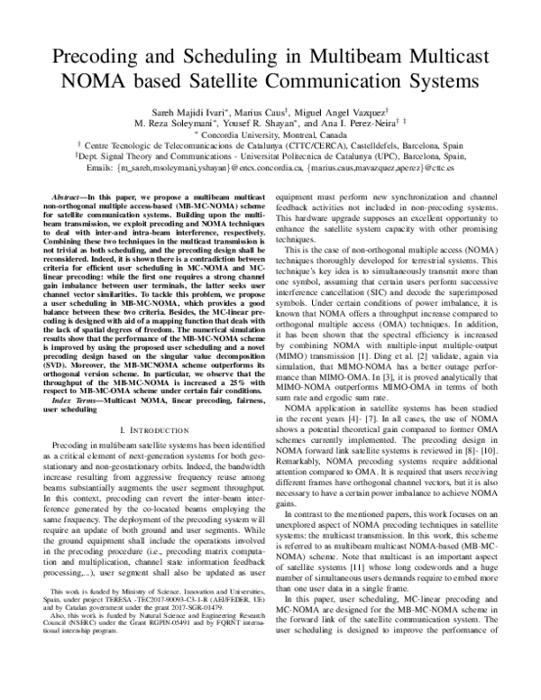 (PDF) Precoding and Scheduling in Multibeam Multicast NOMA based Satellite Communication Systems