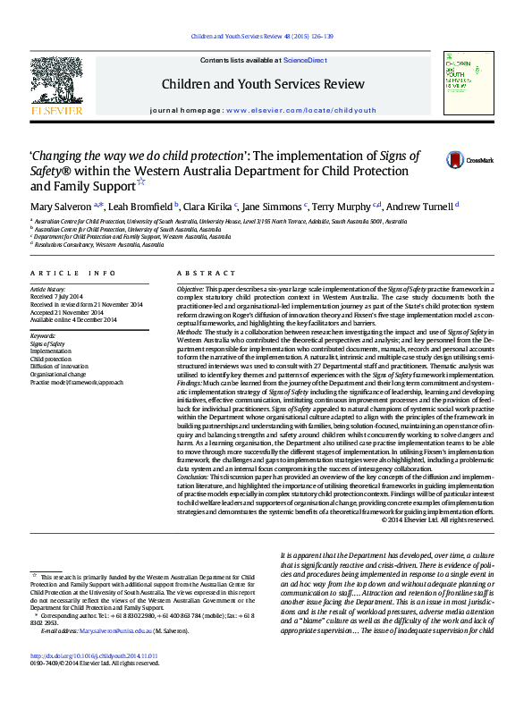 (PDF) ‘Changing the way we do child protection’: The implementation of ...