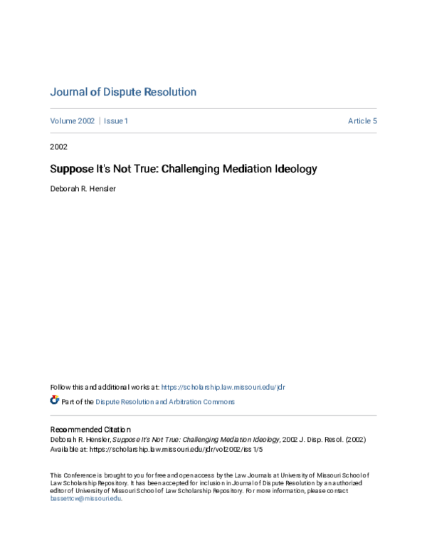 (PDF) Suppose It's Not True: Challenging Mediation Ideology