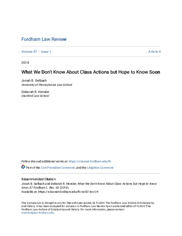 (PDF) What We Don't Know About Class Actions but Hope to Know Soon