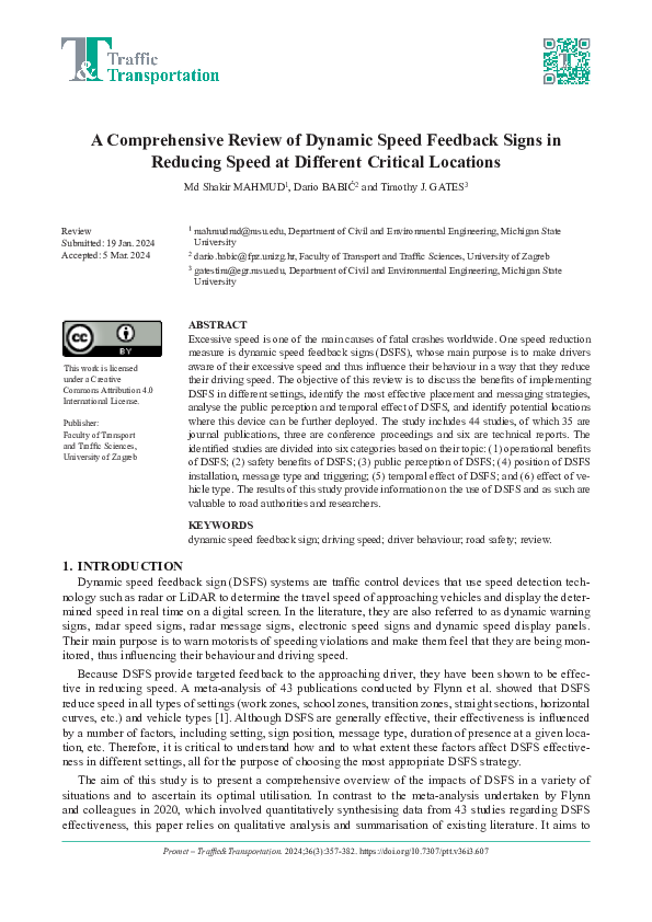 (PDF) A Comprehensive Review of Dynamic Speed Feedback Signs in ...