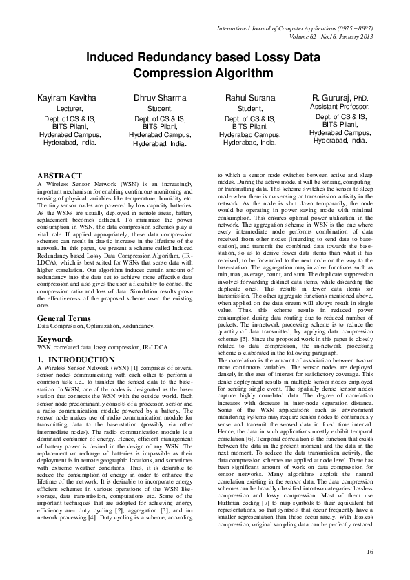 (PDF) Induced Redundancy based Lossy Data Compression Algorithm