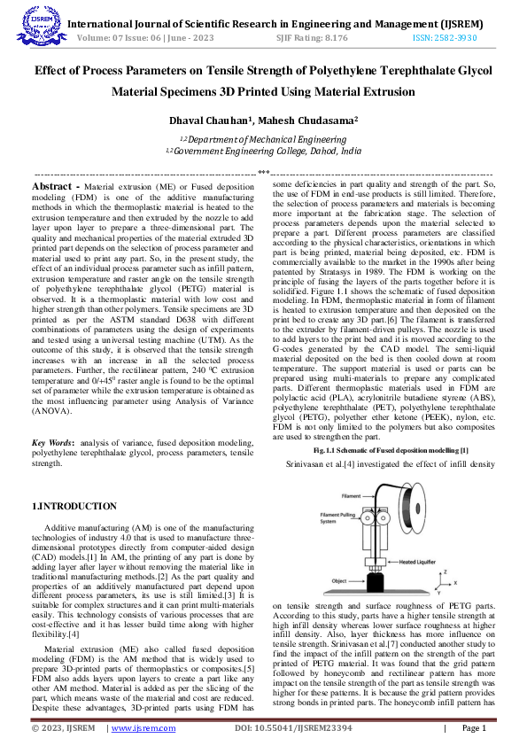 (PDF) Effect of Process Parameters on Tensile Strength of Polyethylene Terephthalate Glycol ...