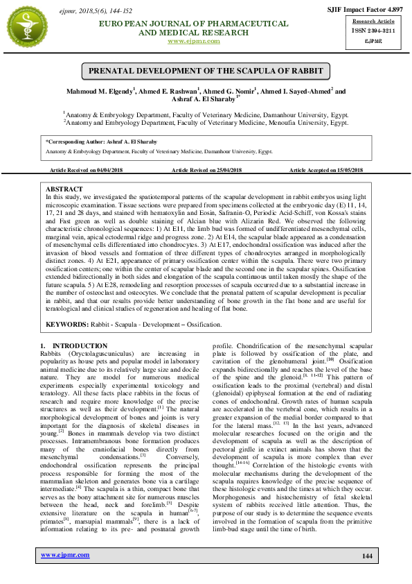 (PDF) PRENATAL DEVELOPMENT OF THE SCAPULA OF RABBIT