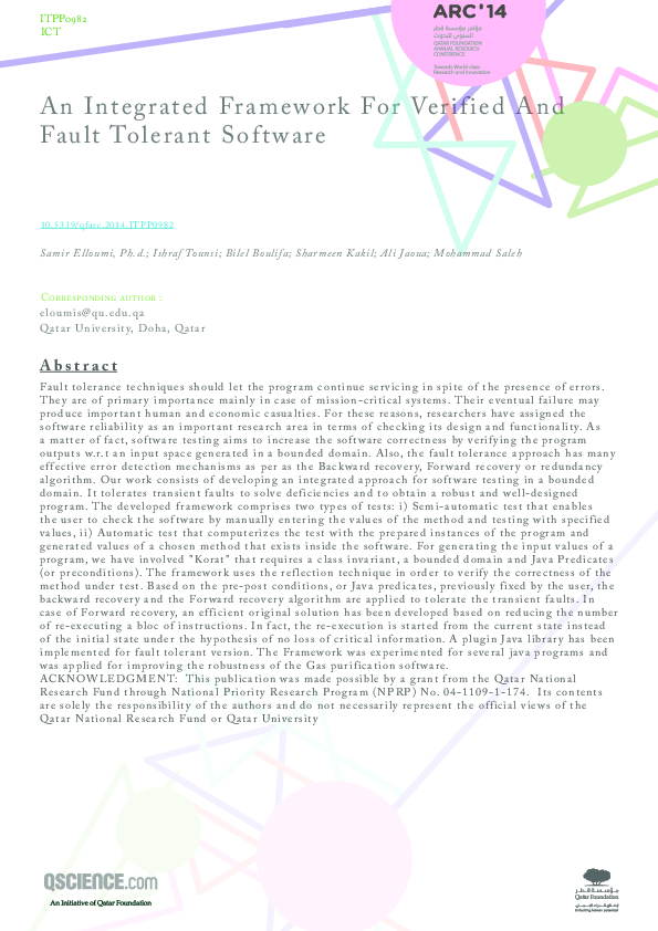 (PDF) An Integrated Framework For Verified And Fault Tolerant Software