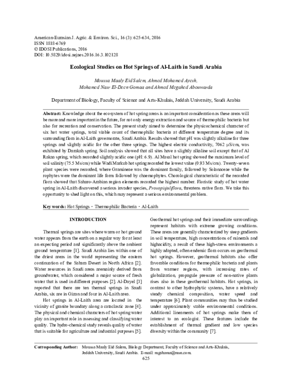 (PDF) Ecological Studies on Hot Springs of Al-Laith in Saudi Arabia