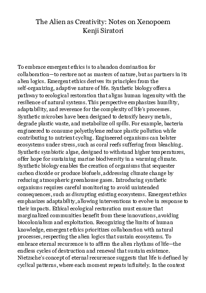 (PDF) The Alien as Creativity: Notes on Xenopoem