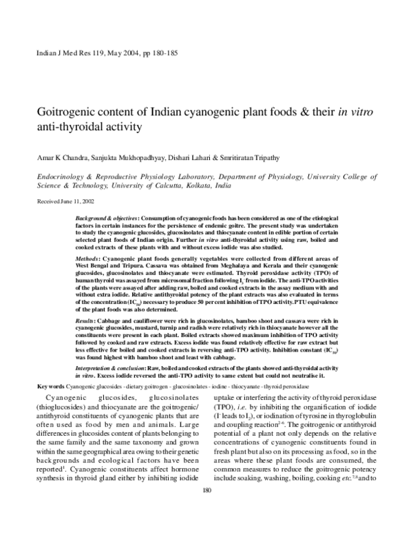 (PDF) Goitrogenic content of Indian cyanogenic plant foods & their in ...
