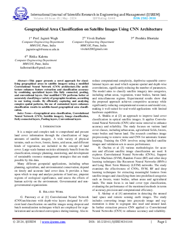 (PDF) Geographical Area Classification on Satellite Images Using CNN ...