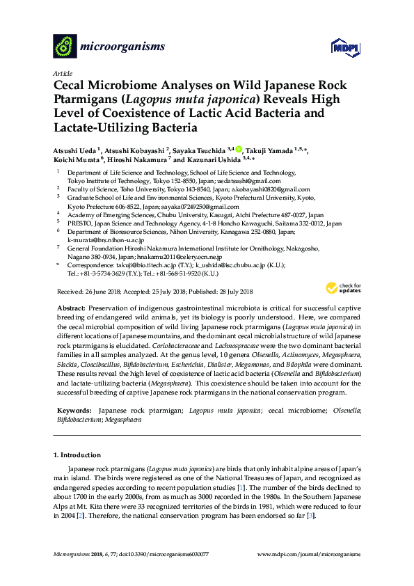 (PDF) {"__content__"=>"Cecal Microbiome Analyses on Wild Japanese Rock Ptarmigans () Reveals ...