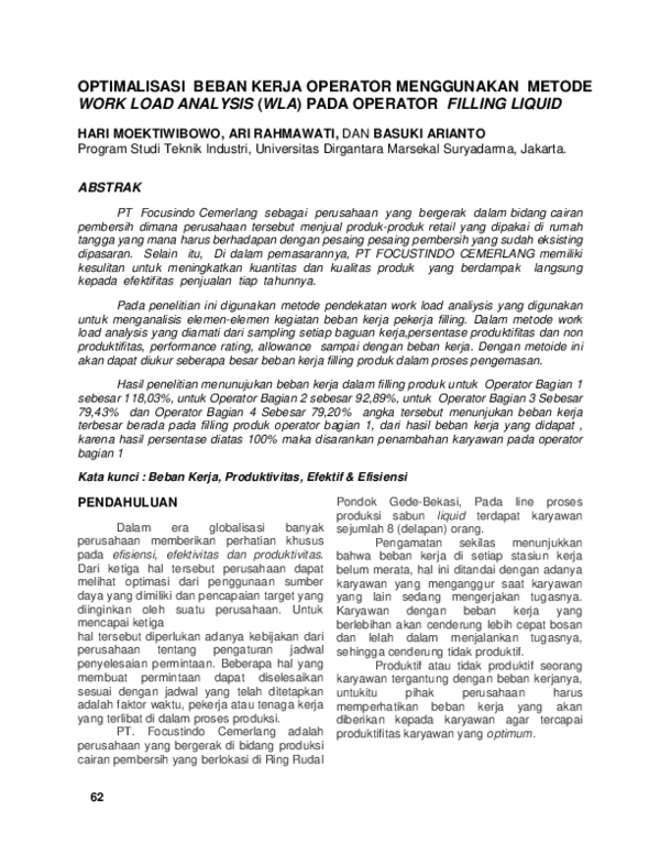 (PDF) Optimalisasi Beban Kerja Operator Menggunakan Metode Work Load ...