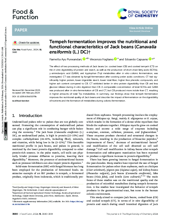 (PDF) Tempeh fermentation improves nutritional and functional ...