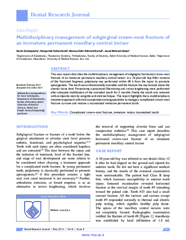 (PDF) Multidisciplinary management of subgingival crown-root fracture ...