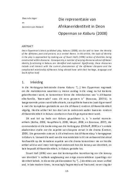 (PDF) Die representasie van Afrikaneridentiteit in Deon Opperman se ...