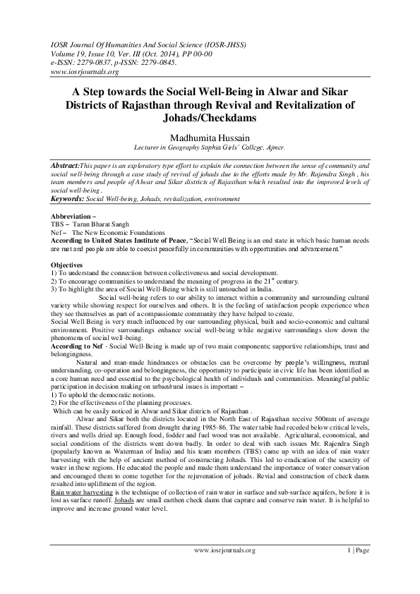 (PDF) A Step towards the Social Well-Being in Alwar and Sikar Districts ...