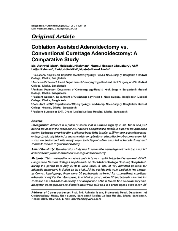 (PDF) Coblation Assisted Adenoidectomy vs. Conventional Curettage ...