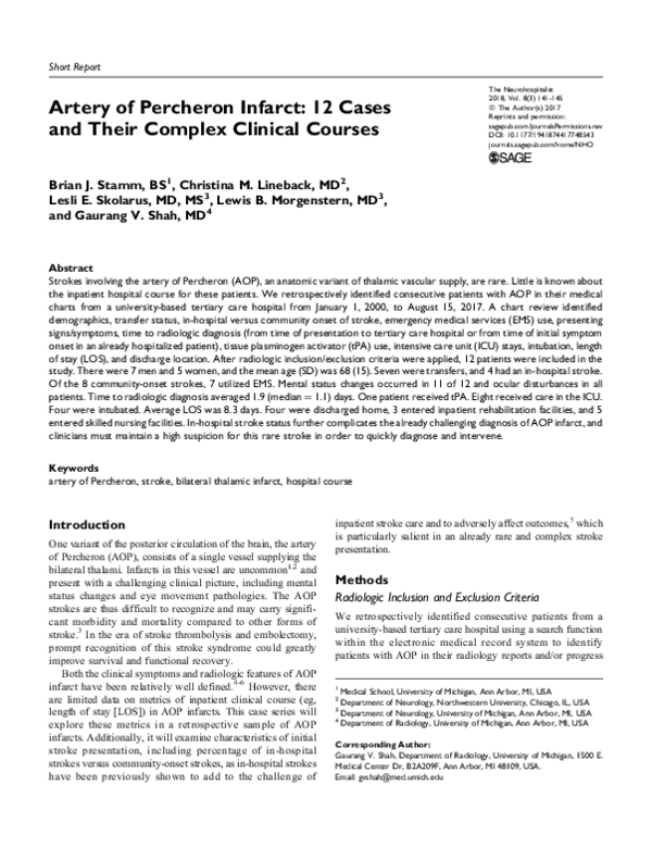 (PDF) Artery of Percheron Infarct: 12 Cases and Their Complex Clinical ...