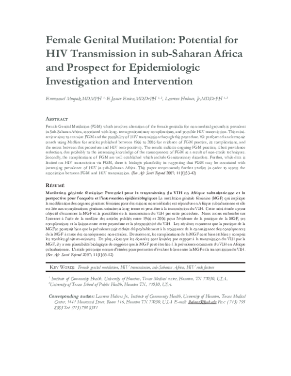 (PDF) Female Genital Mutilation: Potential for HIV Transmission in Sub-Saharan Africa and ...
