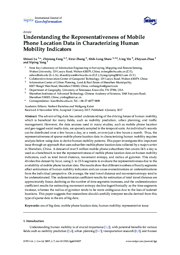 (PDF) Understanding the Representativeness of Mobile Phone Location Data in Characterizing Human ...