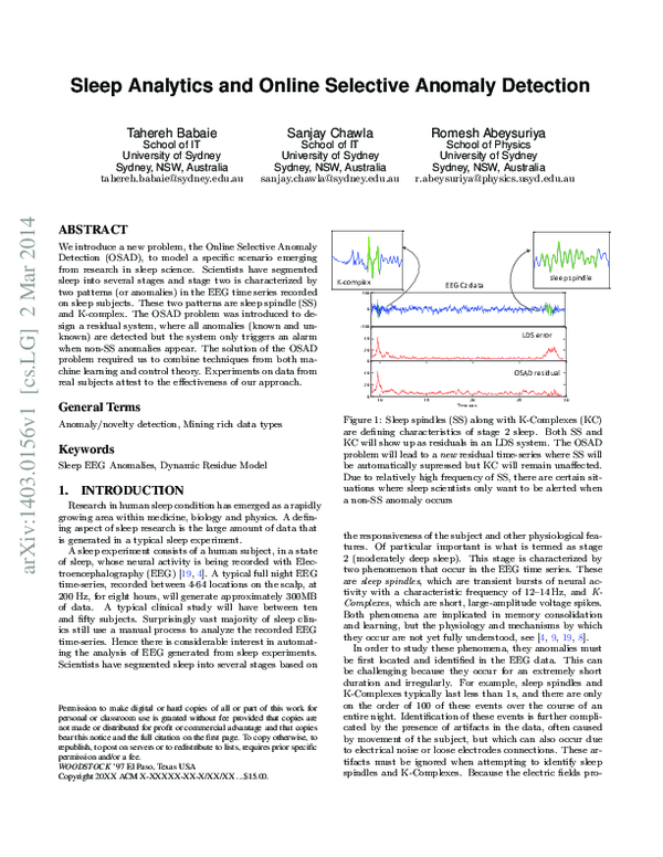(PDF) Sleep analytics and online selective anomaly detection