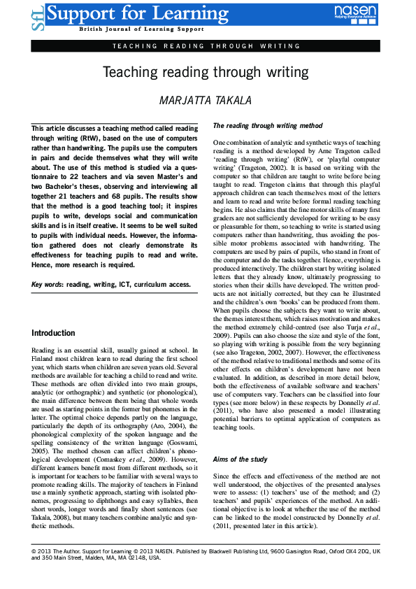 (PDF) Teaching reading through writing