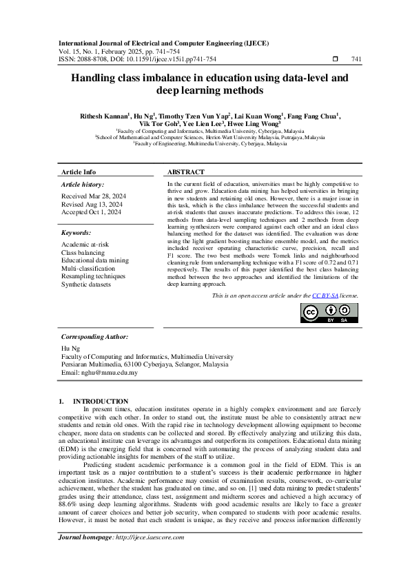 (PDF) Handling class imbalance in education using data-level and deep learning methods