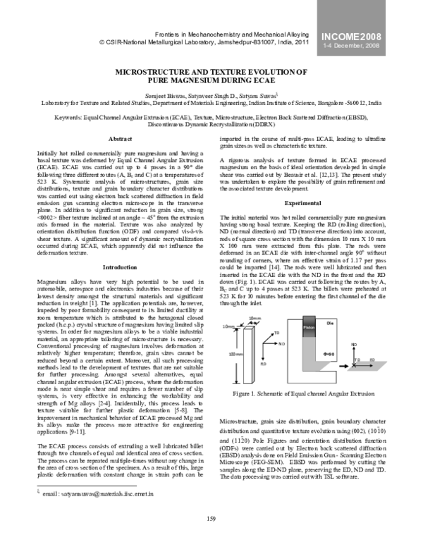 (PDF) Microstructure and texture evolution of Pure magnesium during ecae