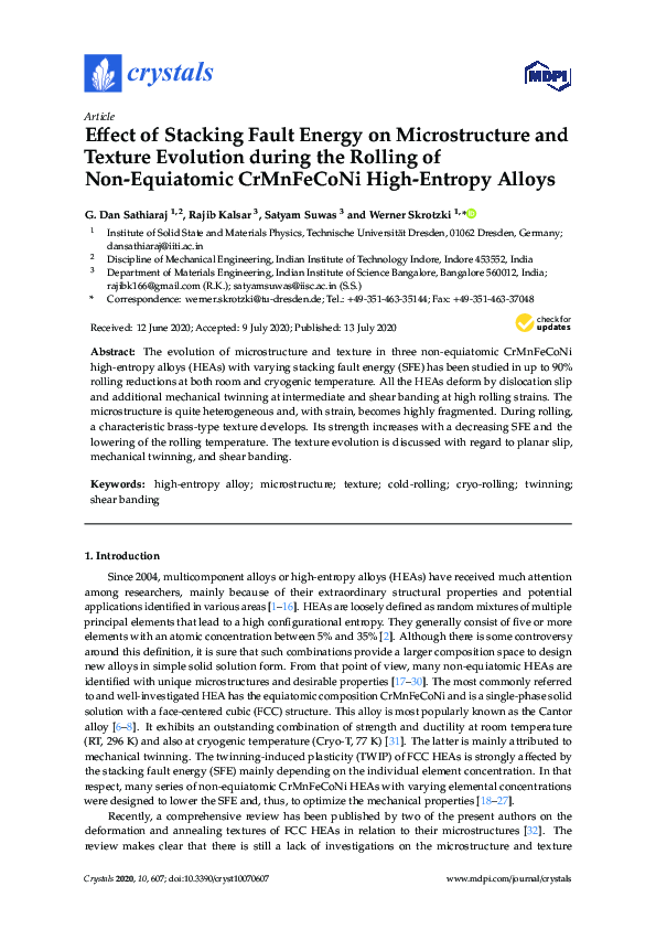 (PDF) Effect of Stacking Fault Energy on Microstructure and Texture Evolution during the Rolling ...