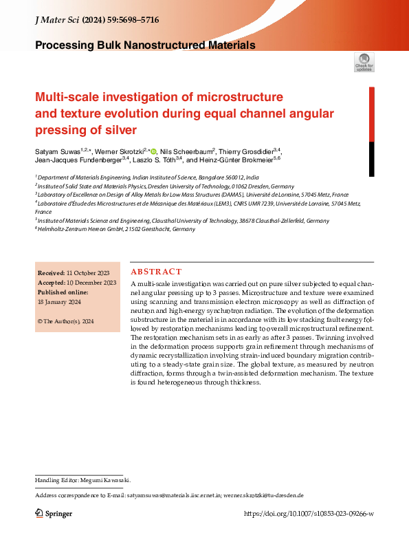 Pdf Multi Scale Investigation Of Microstructure And Texture Evolution