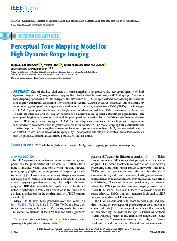 (PDF) Perceptual Tone Mapping Model for High Dynamic Range Imaging