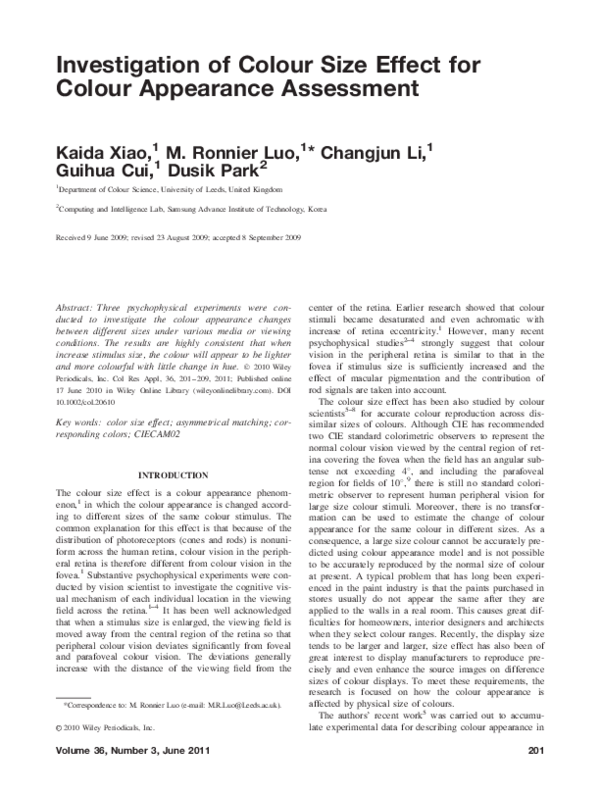 (PDF) Investigation of colour size effect for colour appearance assessment