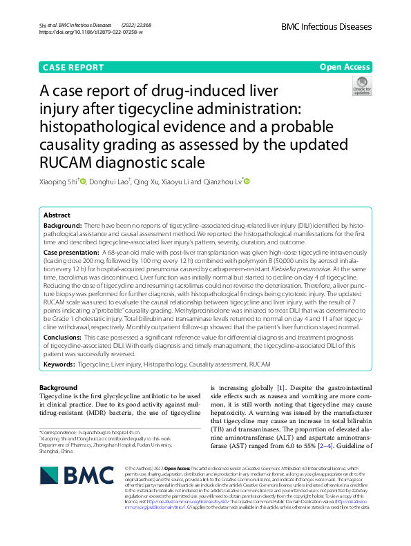 (PDF) A case report of drug-induced liver injury after tigecycline ...