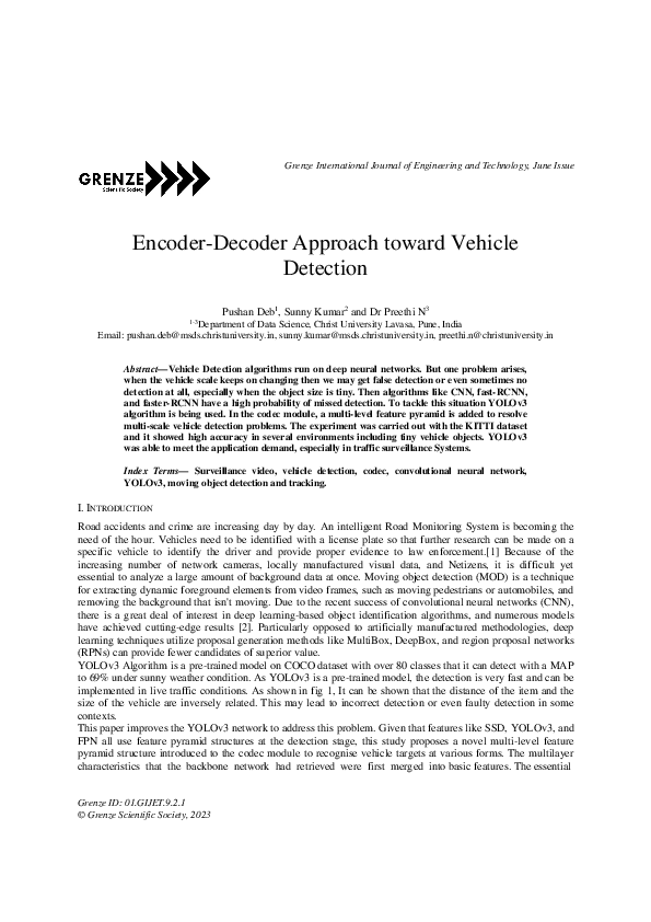 (PDF) Encoder-Decoder Approach toward Vehicle Detection