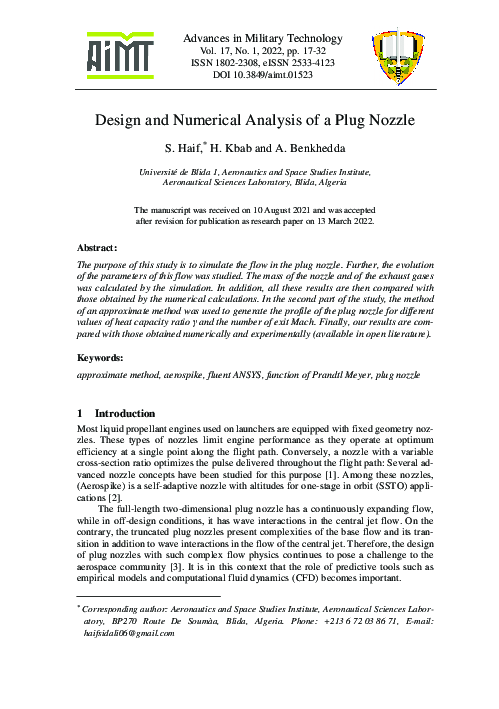 (PDF) Design and Numerical Analysis of a Plug Nozzle