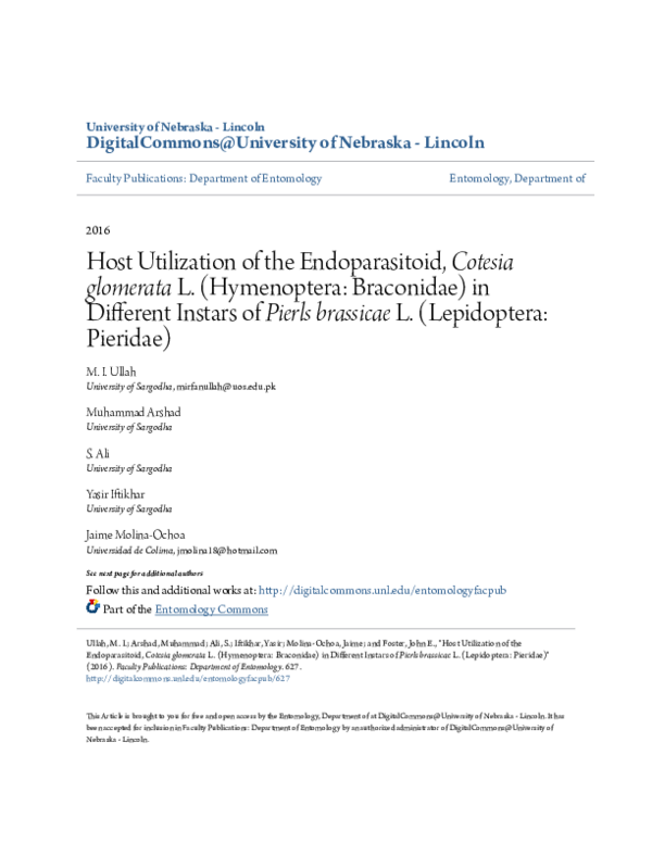(PDF) Host Utilization of tbe Endoparasitoid, Cotesia glomerata L ...