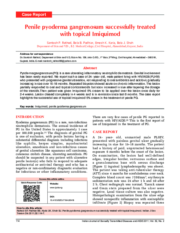 (PDF) Penile pyoderma gangrenosum successfully treated with topical Imiquimod