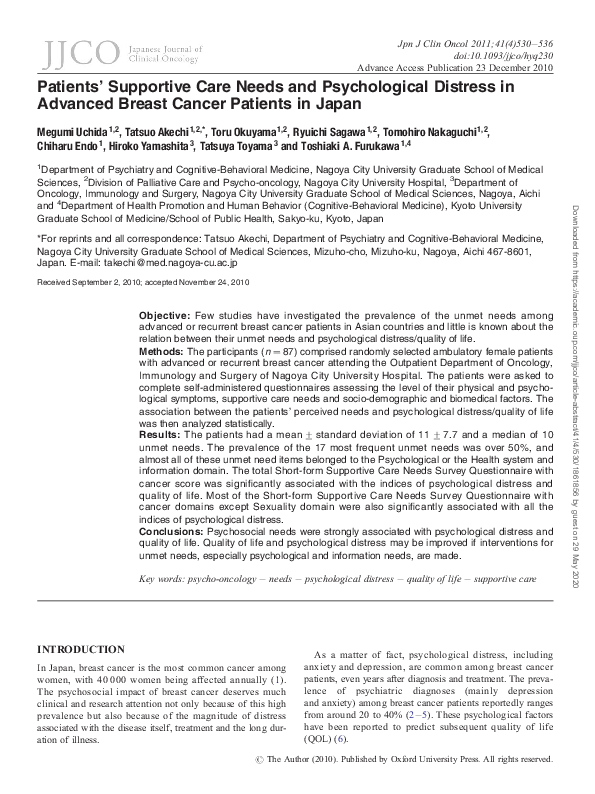 (PDF) Patients' Supportive Care Needs and Psychological Distress in ...