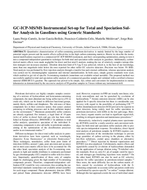 (PDF) GC-ICP-MS/MS Instrumental Setup for Total and Speciation Sulfur ...