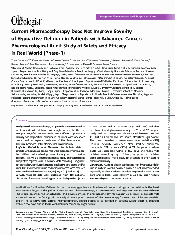 (PDF) Current Pharmacotherapy Does Not Improve Severity of Hypoactive ...
