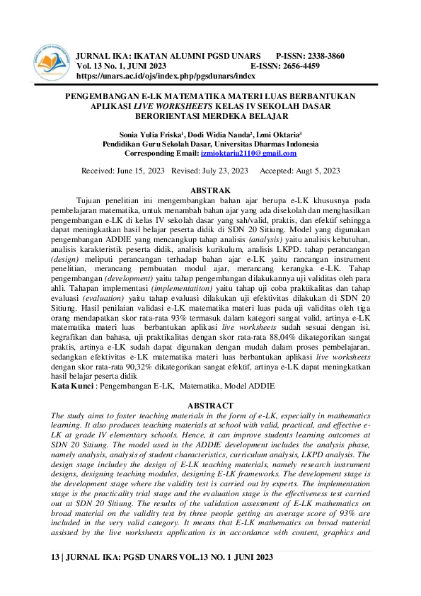 (PDF) Pengembangan E-LK Matematika Materi Luas Berbantukan Aplikasi Live Worksheets Kelas IV ...