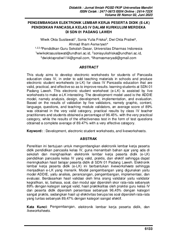 (PDF) Pengembangan Elektronik Lembar Kerja Peserta Didik (E-LK) Pendidikan Pancasila Kelas IV ...