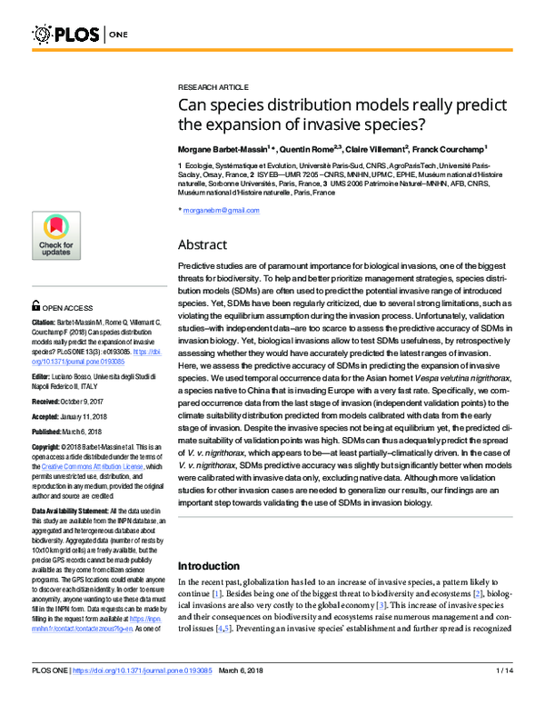 Pdf Can Species Distribution Models Really Predict The Expansion Of Invasive Species