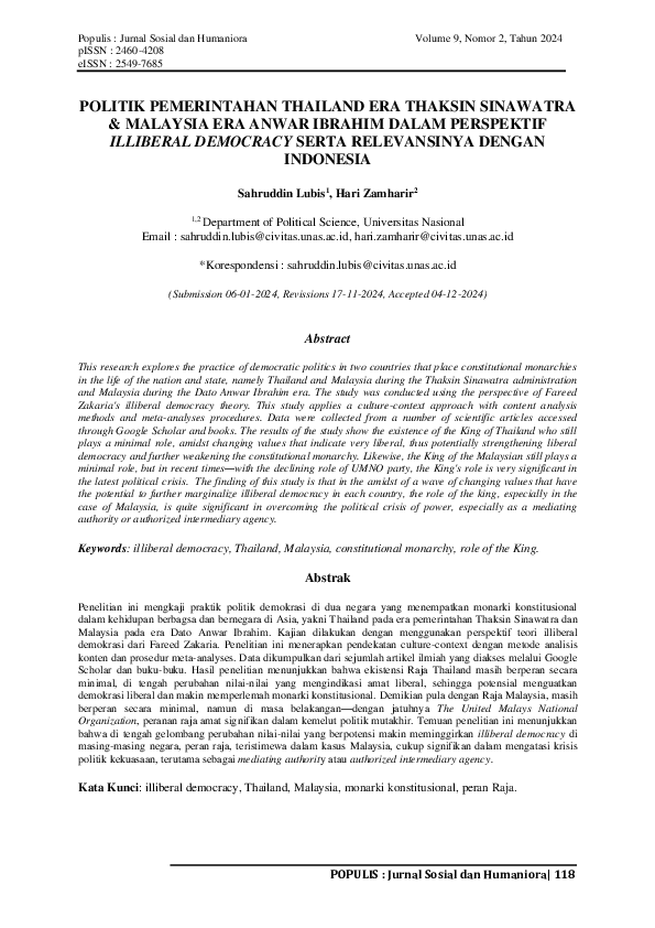 (PDF) POLITIK PEMERINTAHAN THAILAND ERA THAKSIN SINAWATRA & MALAYSIA ...