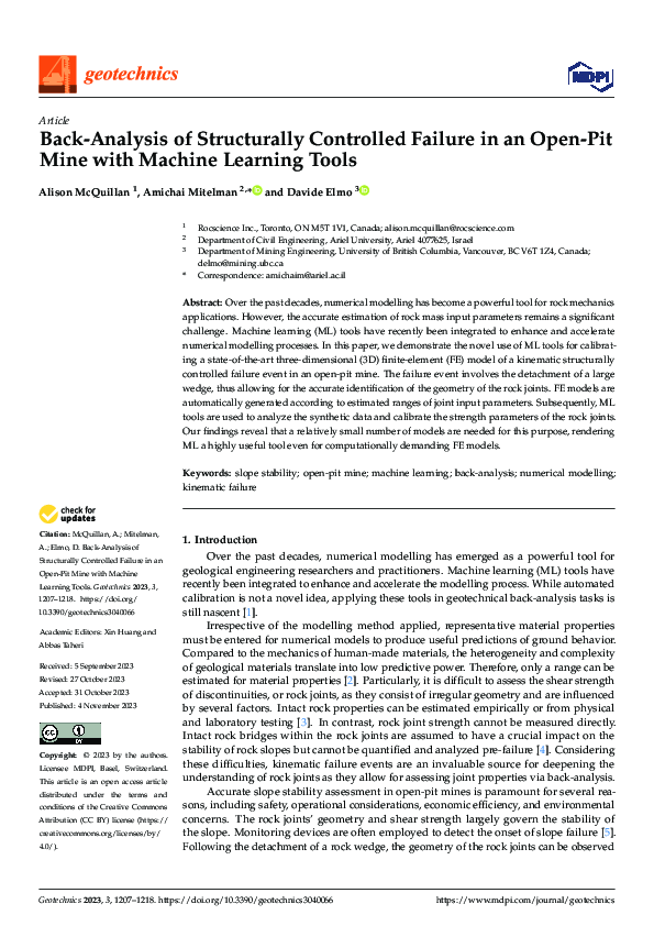 (PDF) Back-Analysis of Structurally Controlled Failure in an Open-Pit Mine with Machine Learning ...