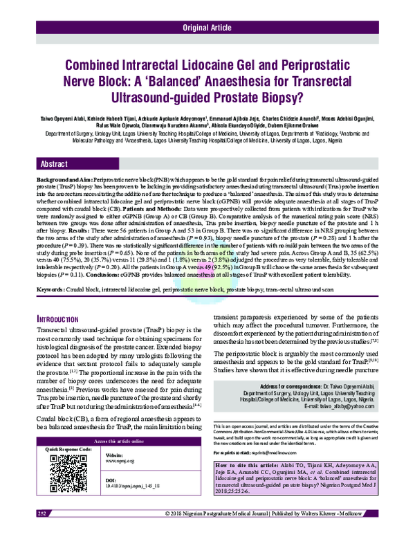 (PDF) Combined intrarectal lidocaine gel and periprostatic nerve block ...