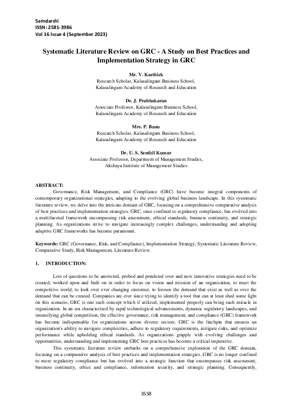 (PDF) Systematic Literature Review on GRC -A Study on Best Practices and Implementation Strategy ...