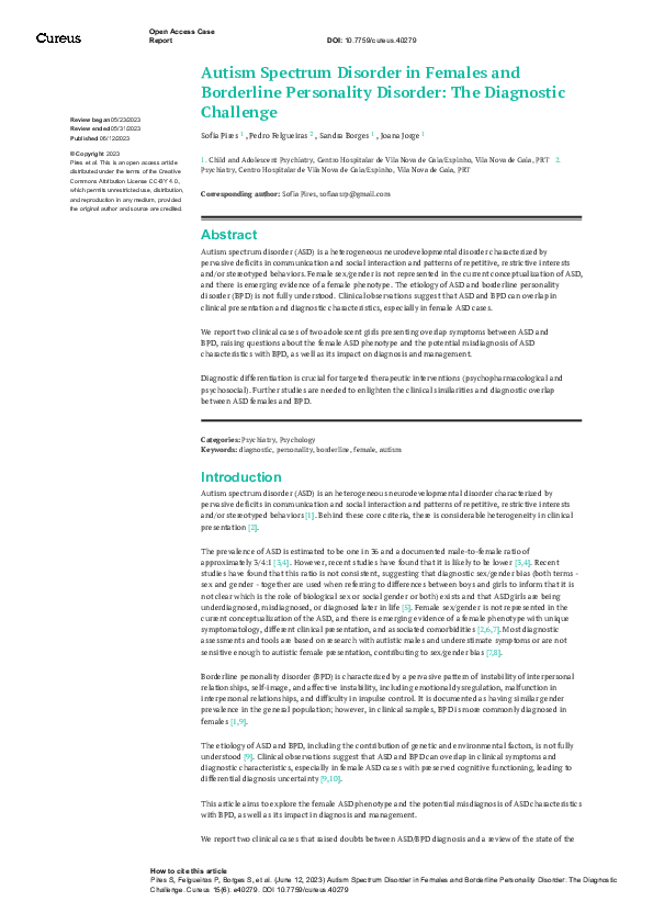 (PDF) Autism Spectrum Disorder in Females and Borderline Personality ...
